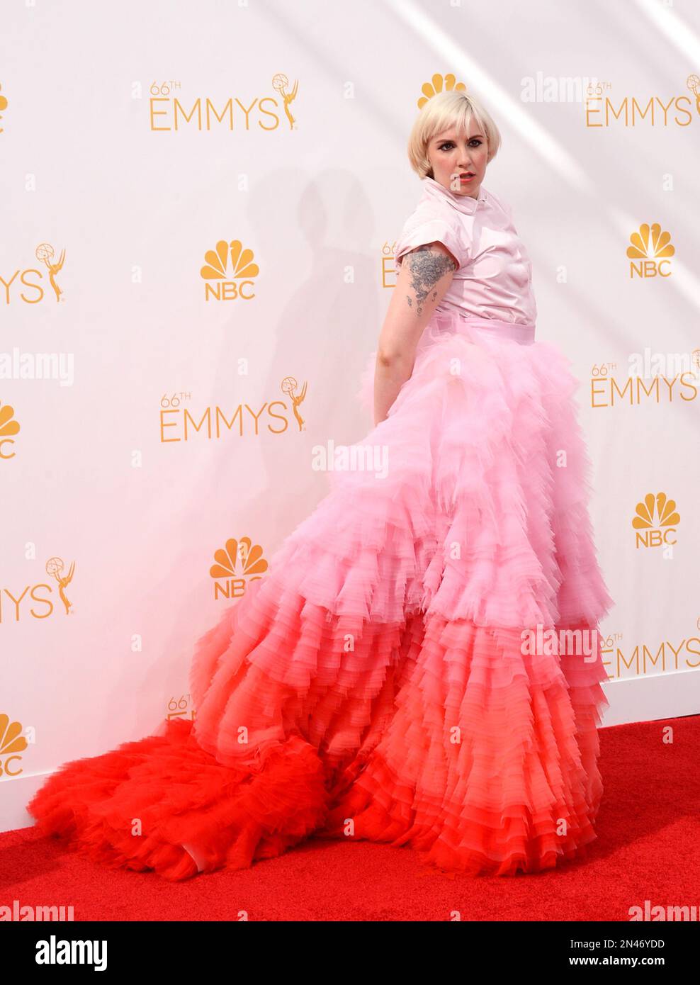 Lena Dunham arrives at the 66th Annual Primetime Emmy Awards at the ...