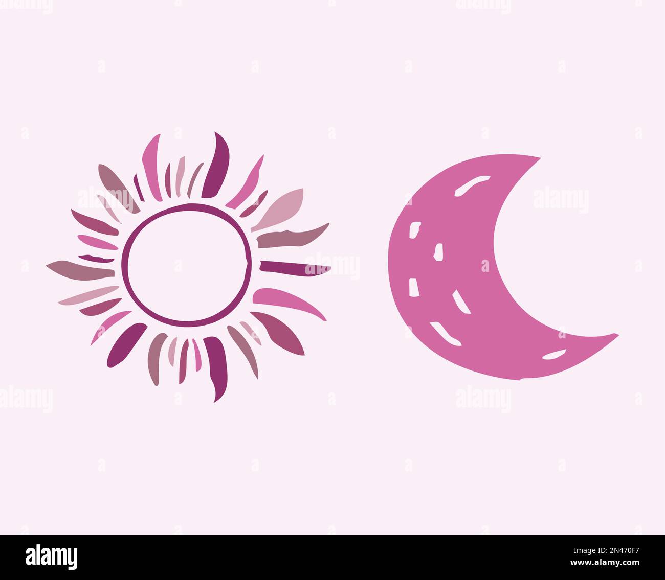 Cute whimsical sun and moon set of vector motifs. Illustration of night ...