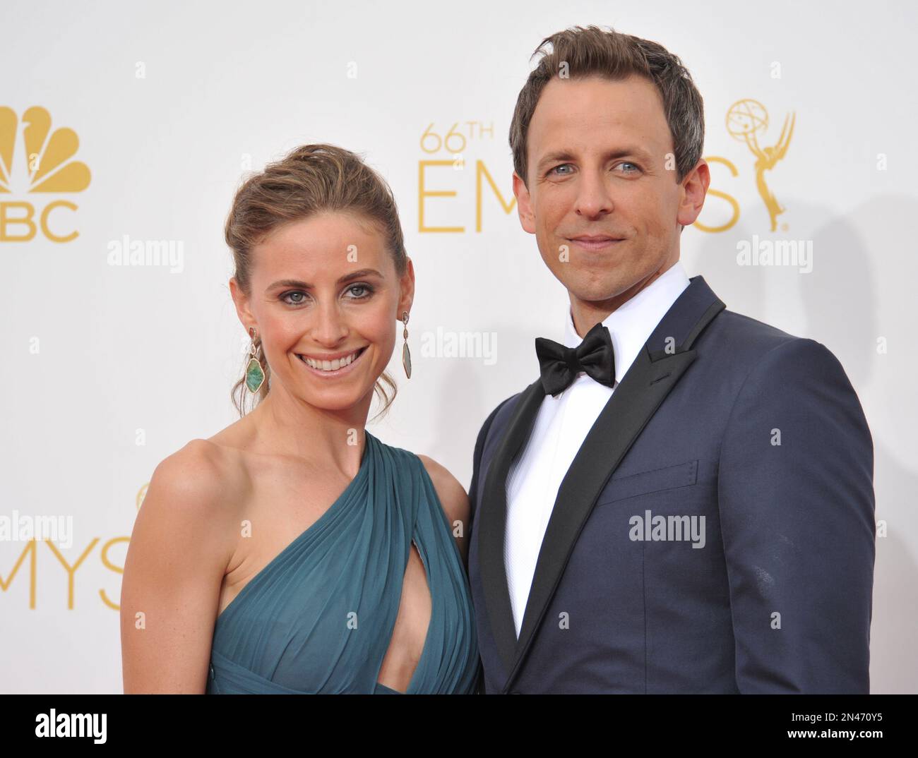 Seth Meyers, left, and Alexi Ashe arrives at the 66th Annual Primetime ...