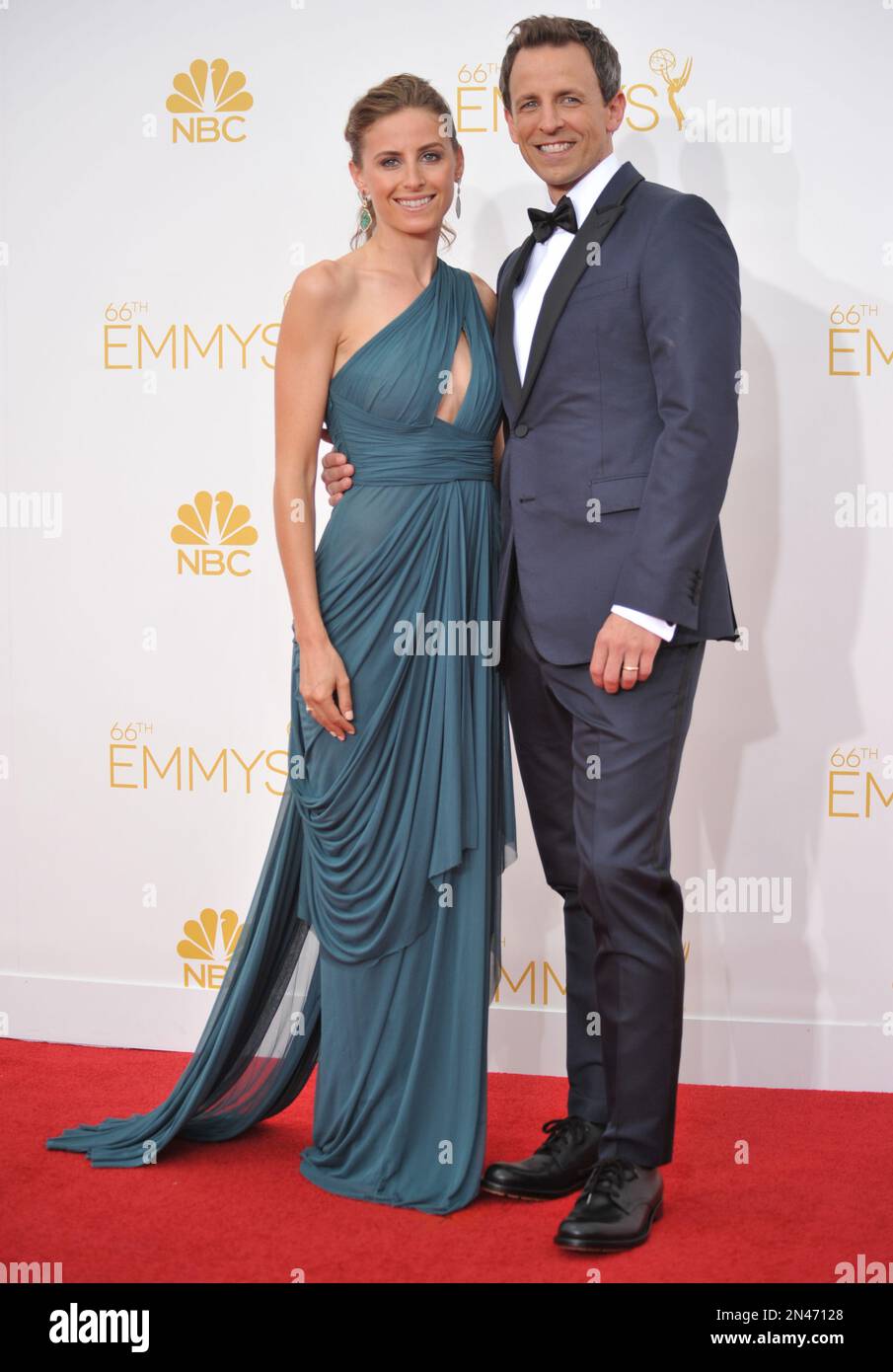 Seth Meyers, left, and Alexi Ashe arrives at the 66th Annual Primetime ...