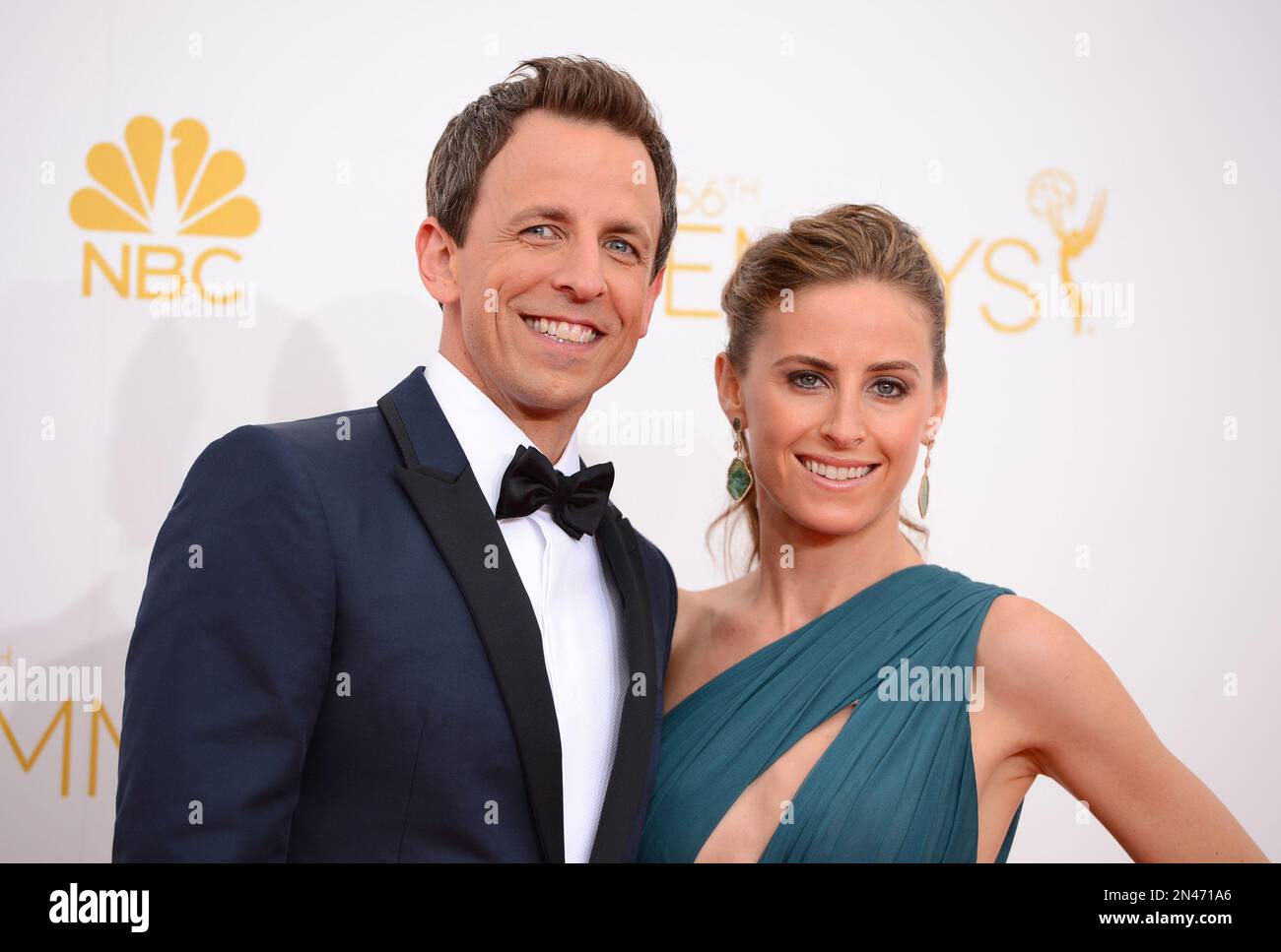 Host Seth Meyers, left, and Alexi Ashe arrive at the 66th Annual ...