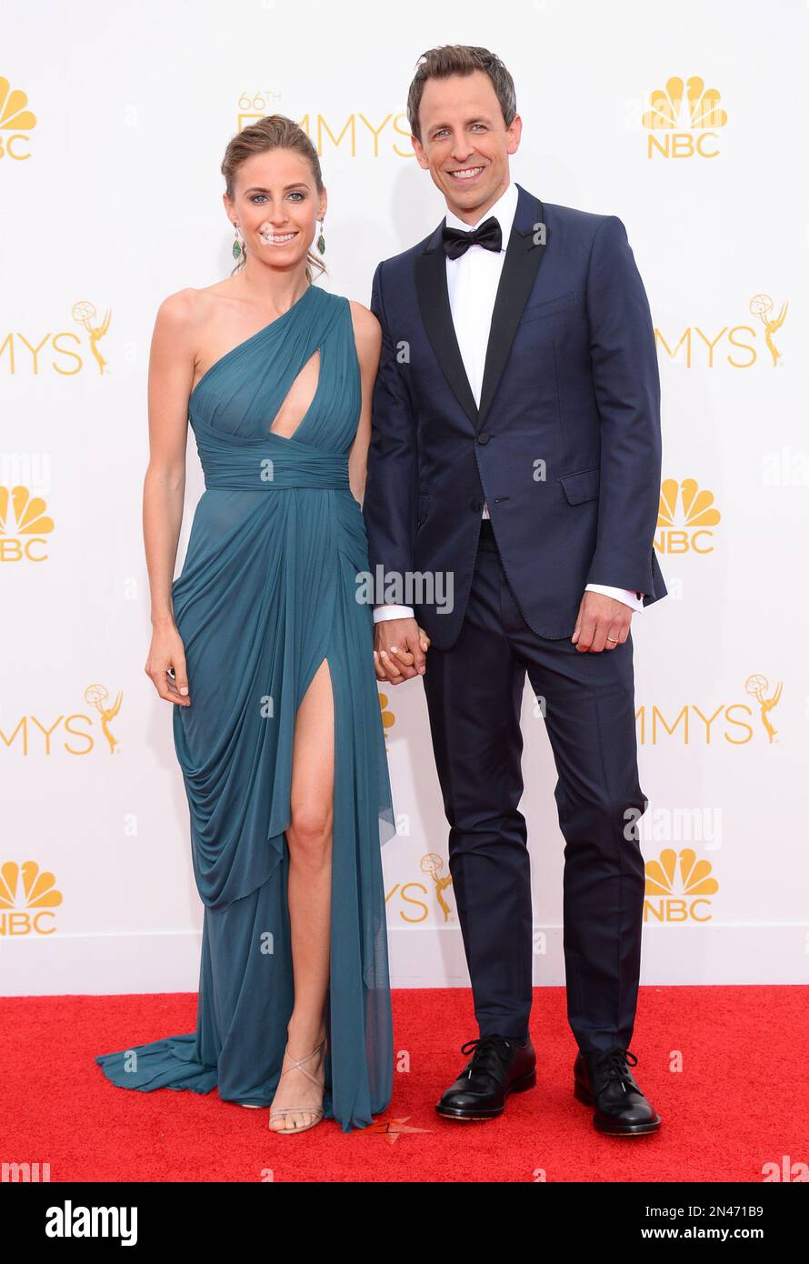 Alexi Ashe, left, and Host Seth Meyers arrive at the 66th Annual ...