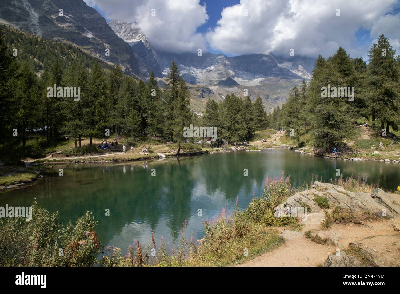 A beautiful landscape of Lago Blu and mountains in Breuil-Cervinia ...