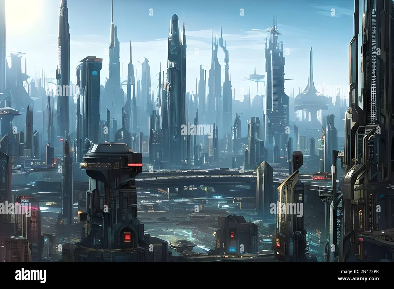 Ai Generated illustration of a huge sci-fi city with tall buildings in ...