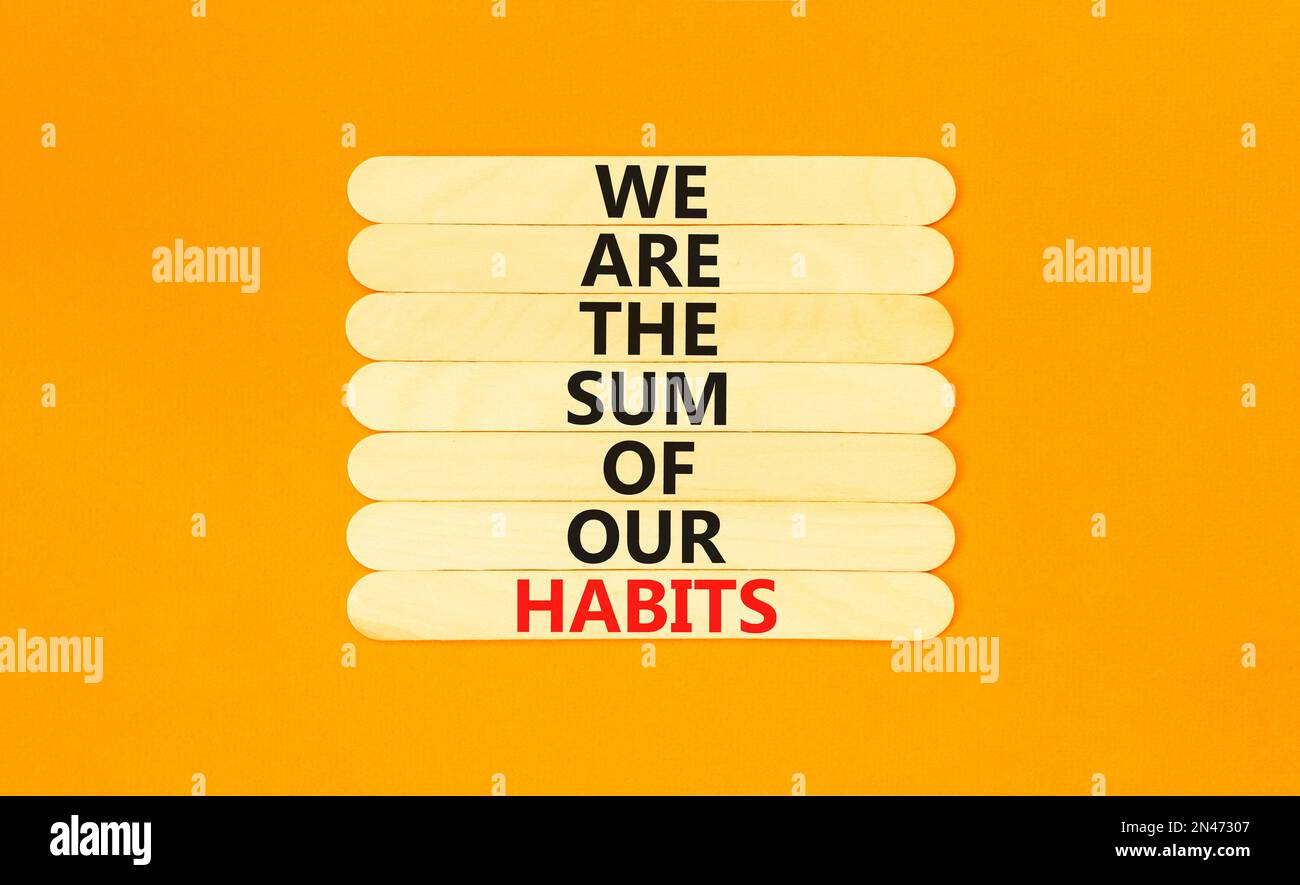 Our habits symbol. Concept words We are the sum of our habits on wooden ...