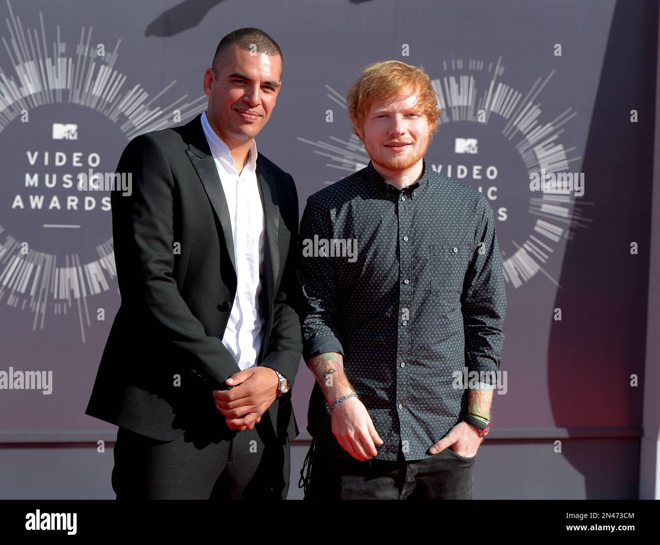 Emil Nava and Ed Sheeran arrive at the MTV Video Music Awards at The ...
