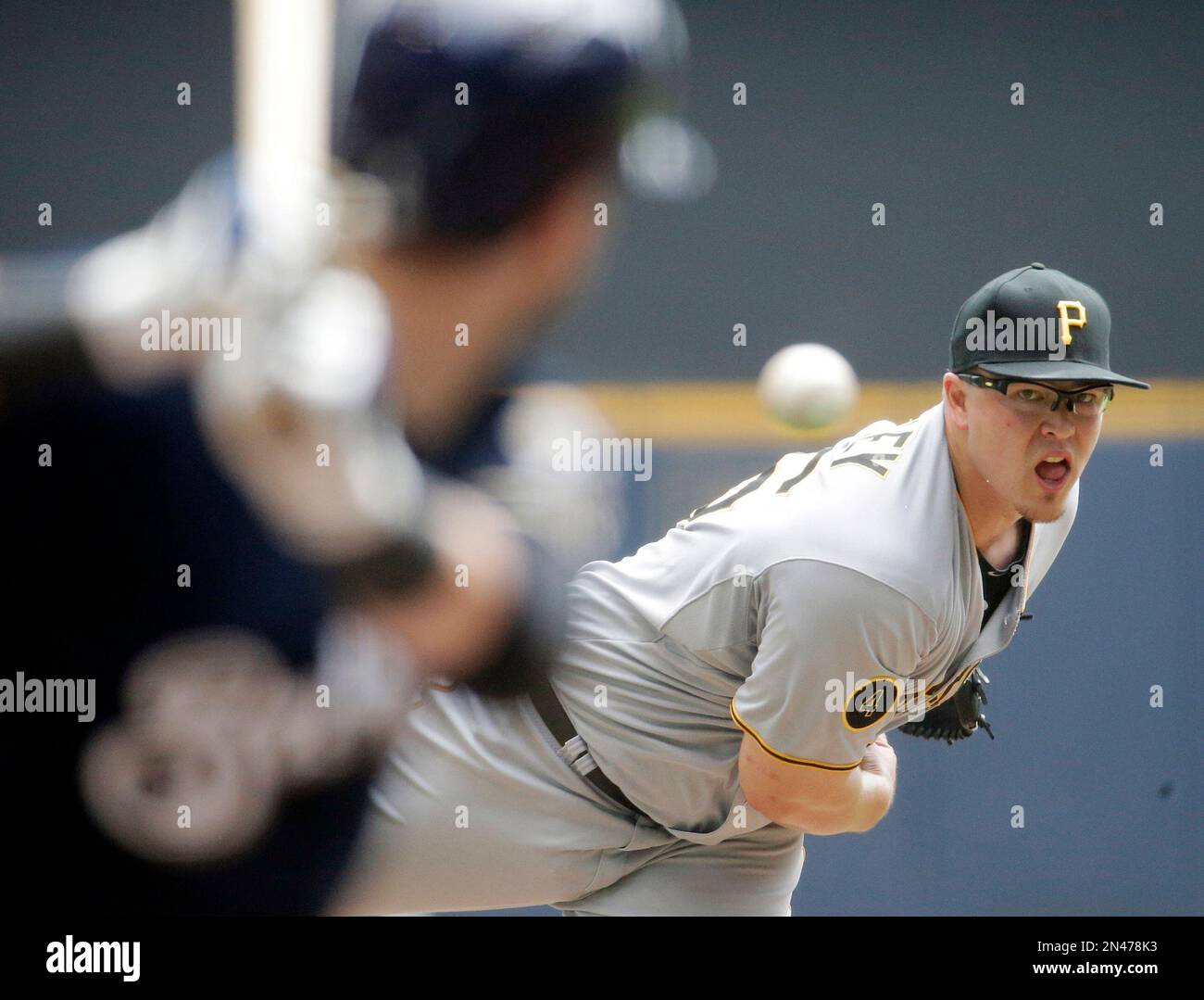 Pittsburgh Pirates starting pitcher Vance Worley throws to Milwaukee ...