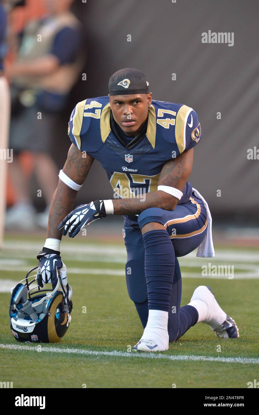 St. Louis Rams cornerback Marcus Roberson (47) warms up against the ...