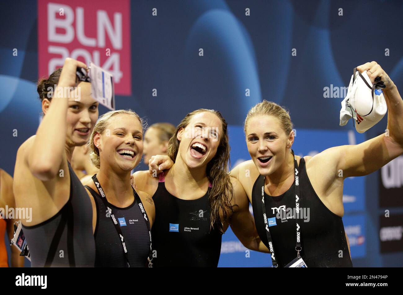 Denmark's Mie Nielsen, Pernille Blume, Rikke Moeller Pedersen and ...