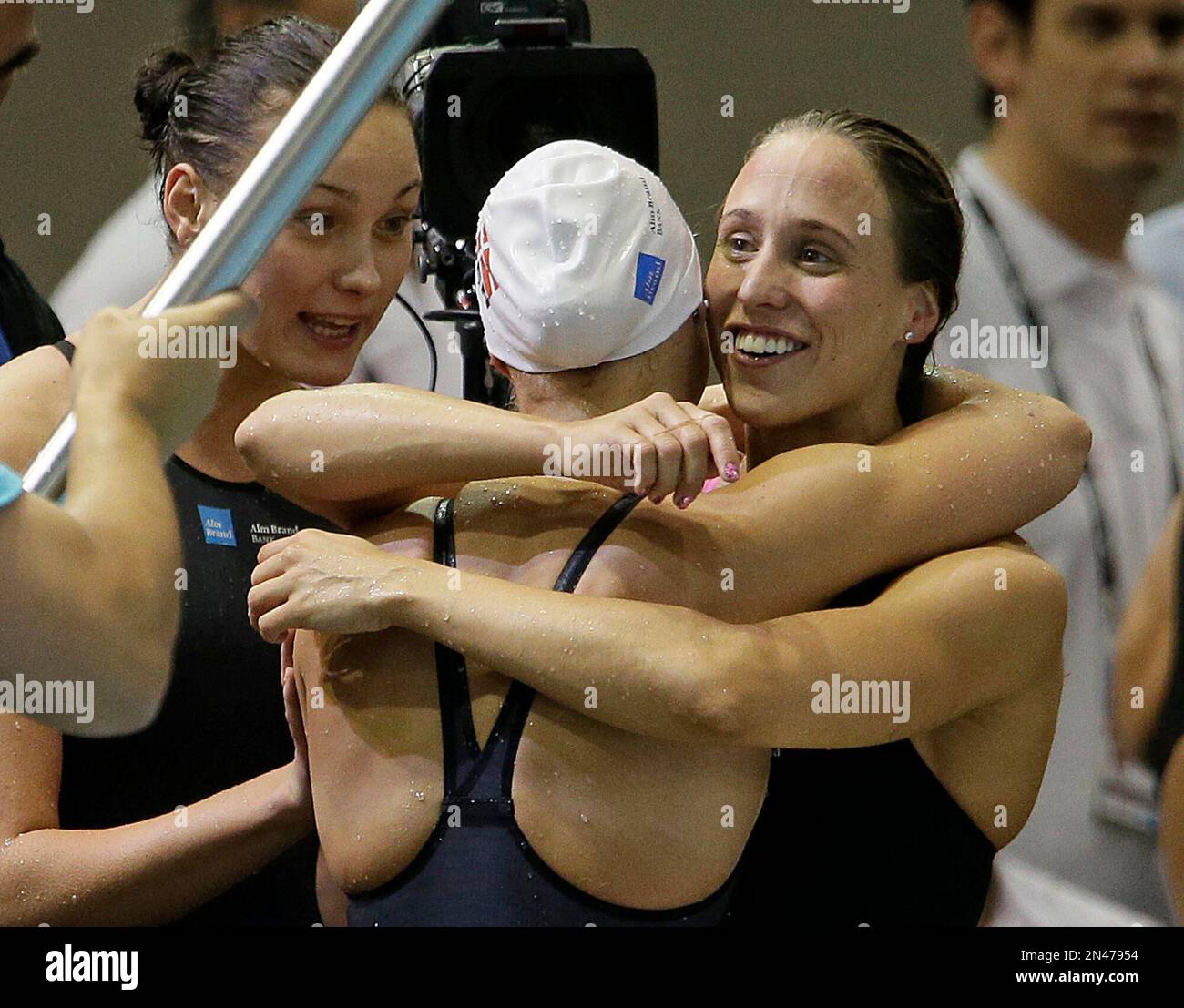 Denmark's team celebrates after winning the women's 4x100m medley final ...