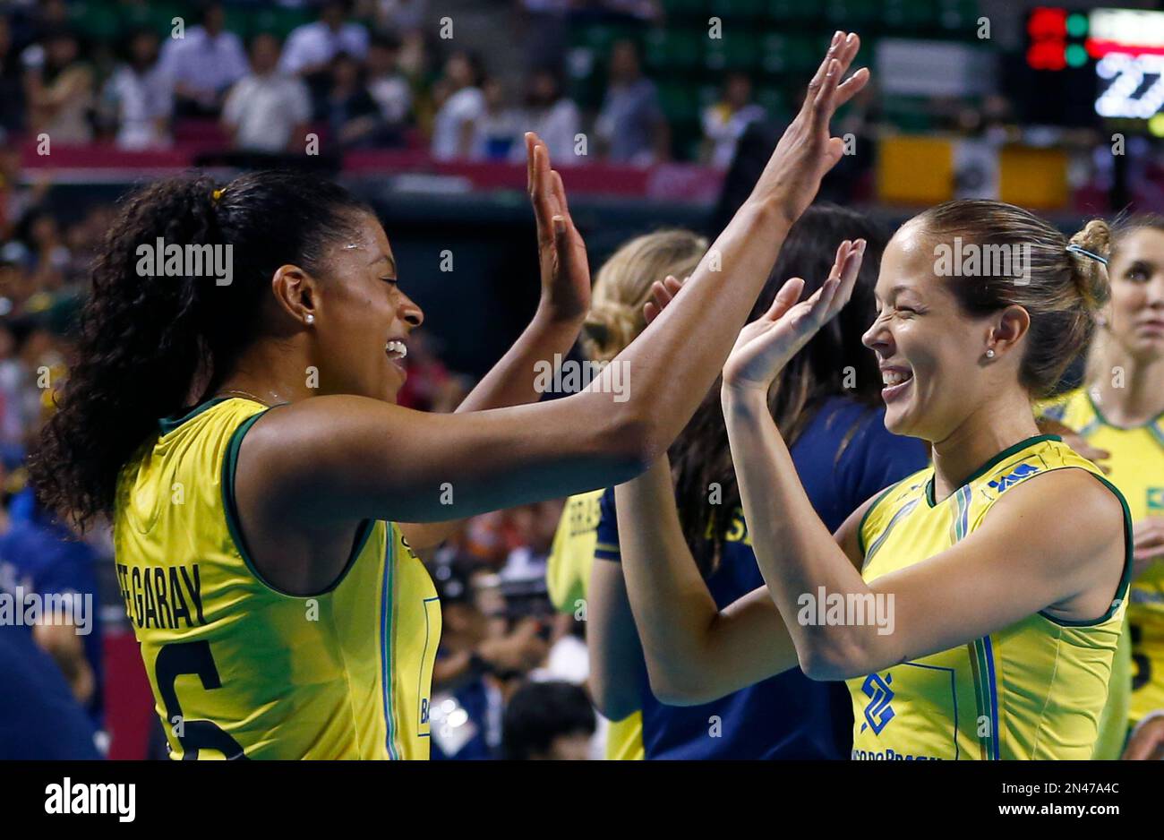 Brazil's Fernanda Rodrigues, left, and Pavao Monique Marinho celebrate ...