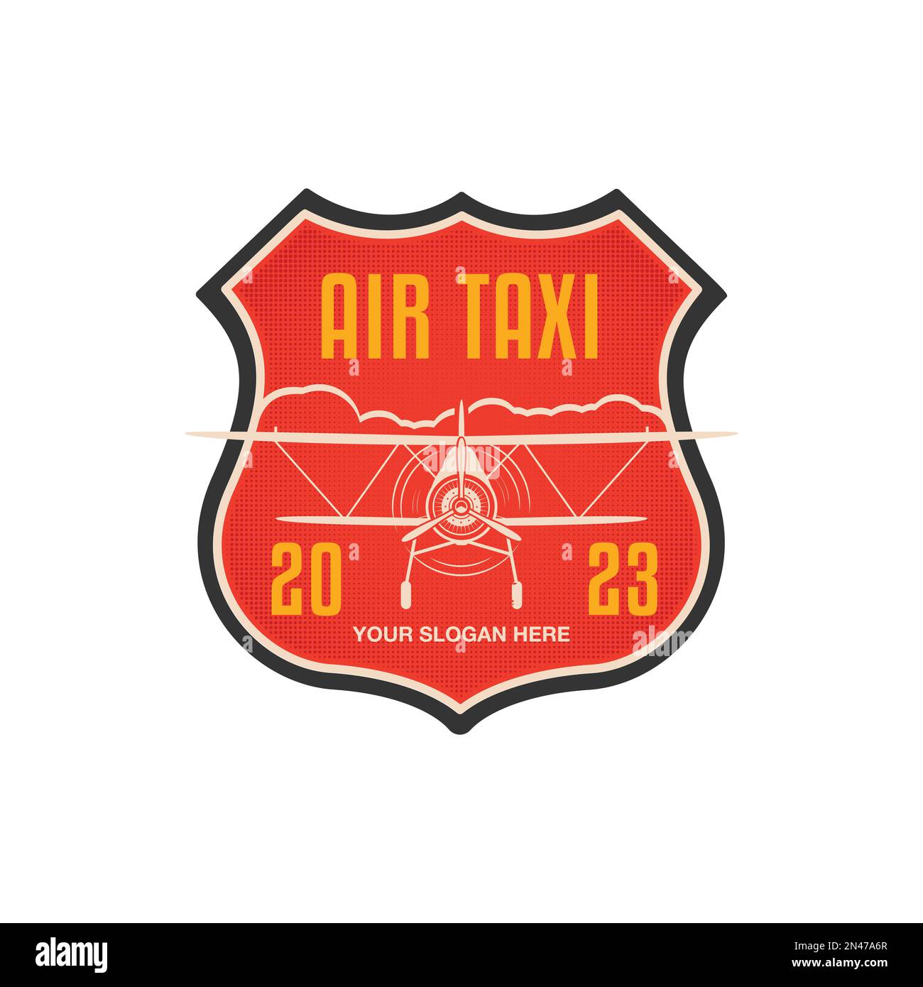 Airplane logo template with retro retro plane and clouds. Plane badge ...