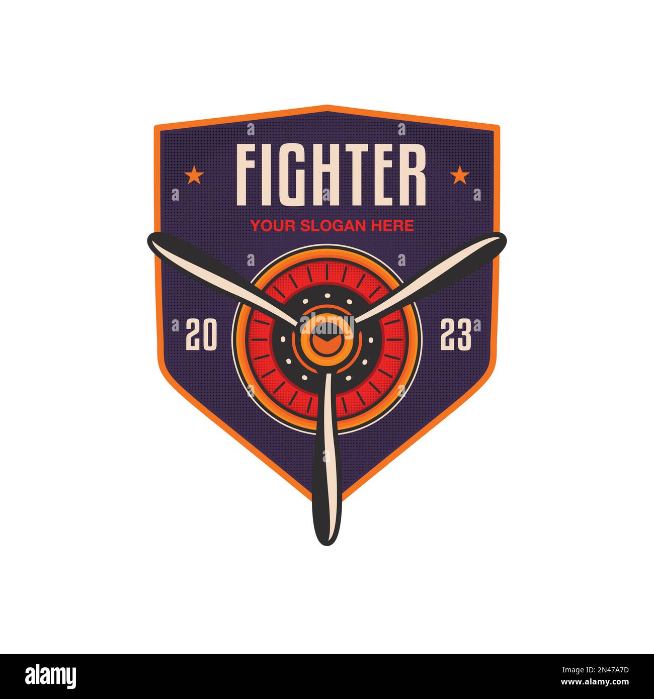 Airplane logo template with propeller. Plane fighter badge graphics for ...