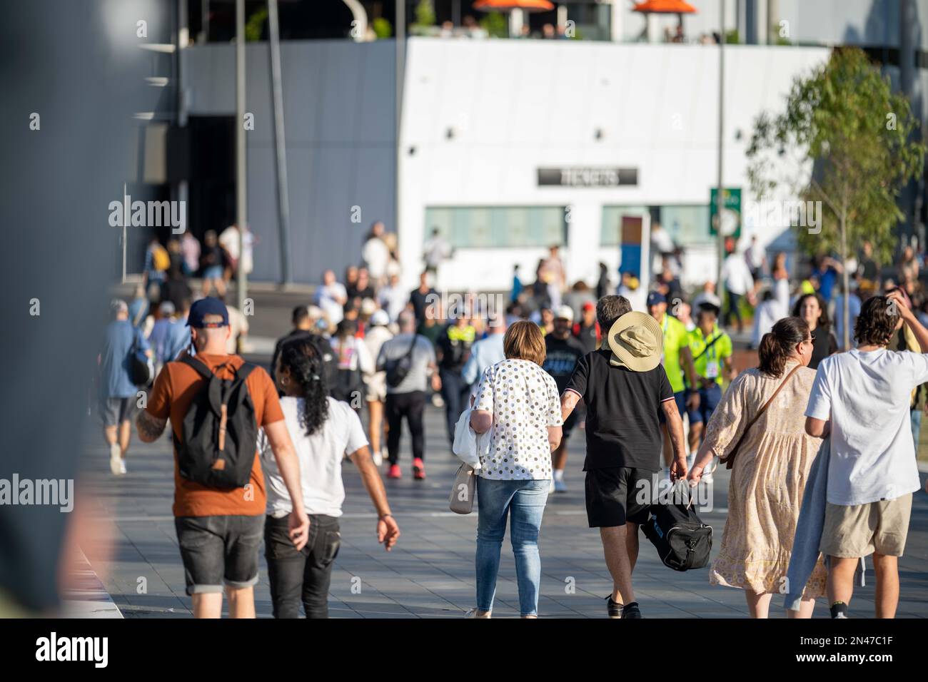 tennis fan watching a tennis match at the australian open eating food ...