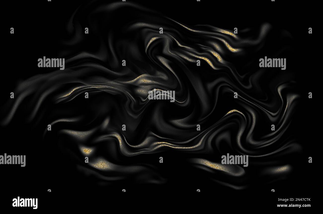 Black Gold Wave Silk Draped Fabric. Luxury Abstract Background. Black ...