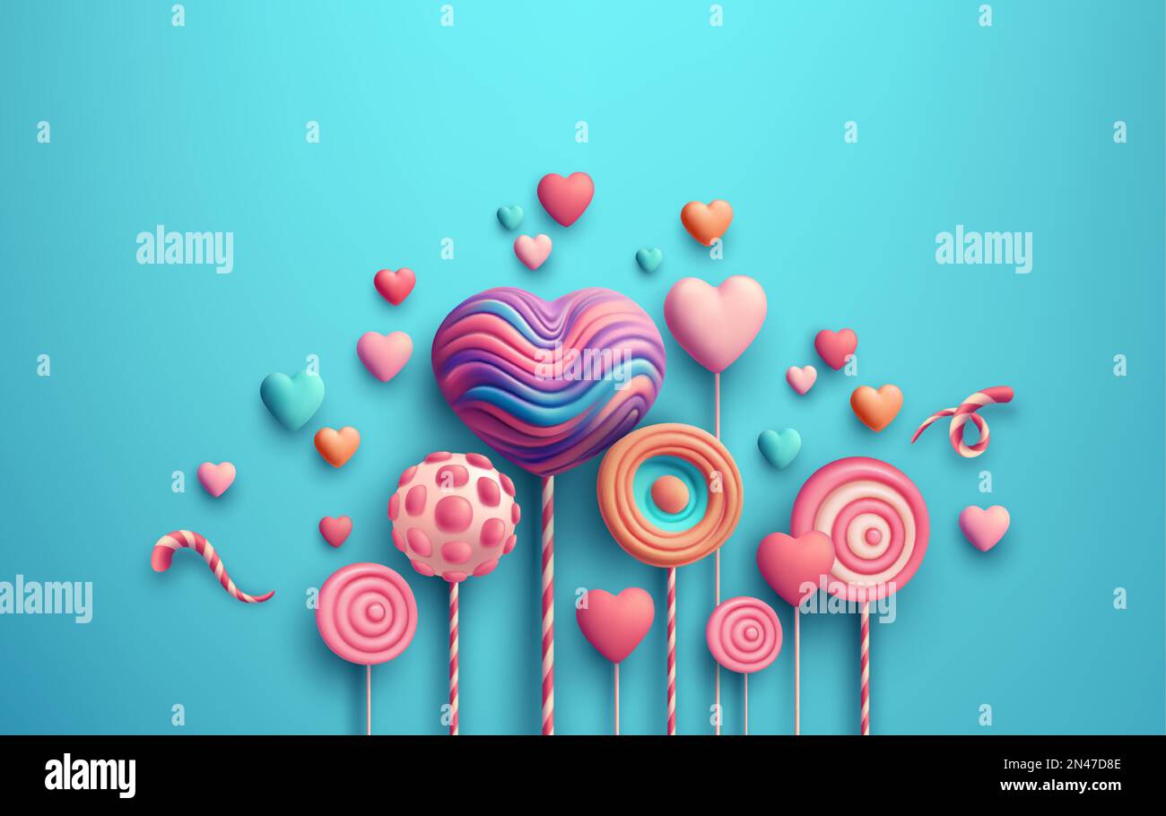 Happy Valentines Day greeting with candy, sweets, heart shaped ...