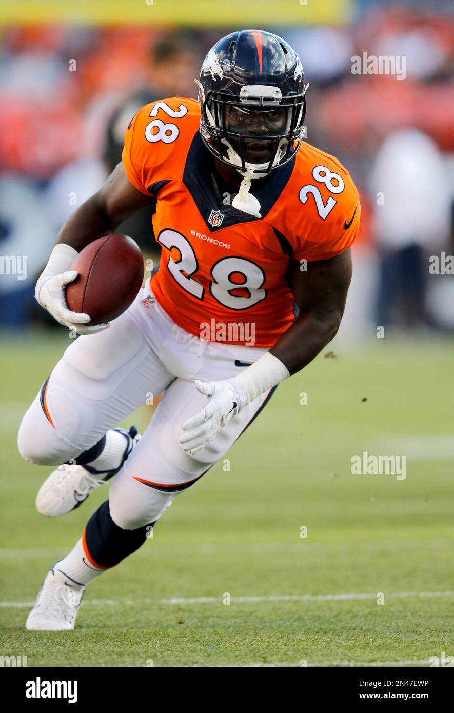 Denver Broncos running back Montee Ball (28) warms up prior to an NFL ...