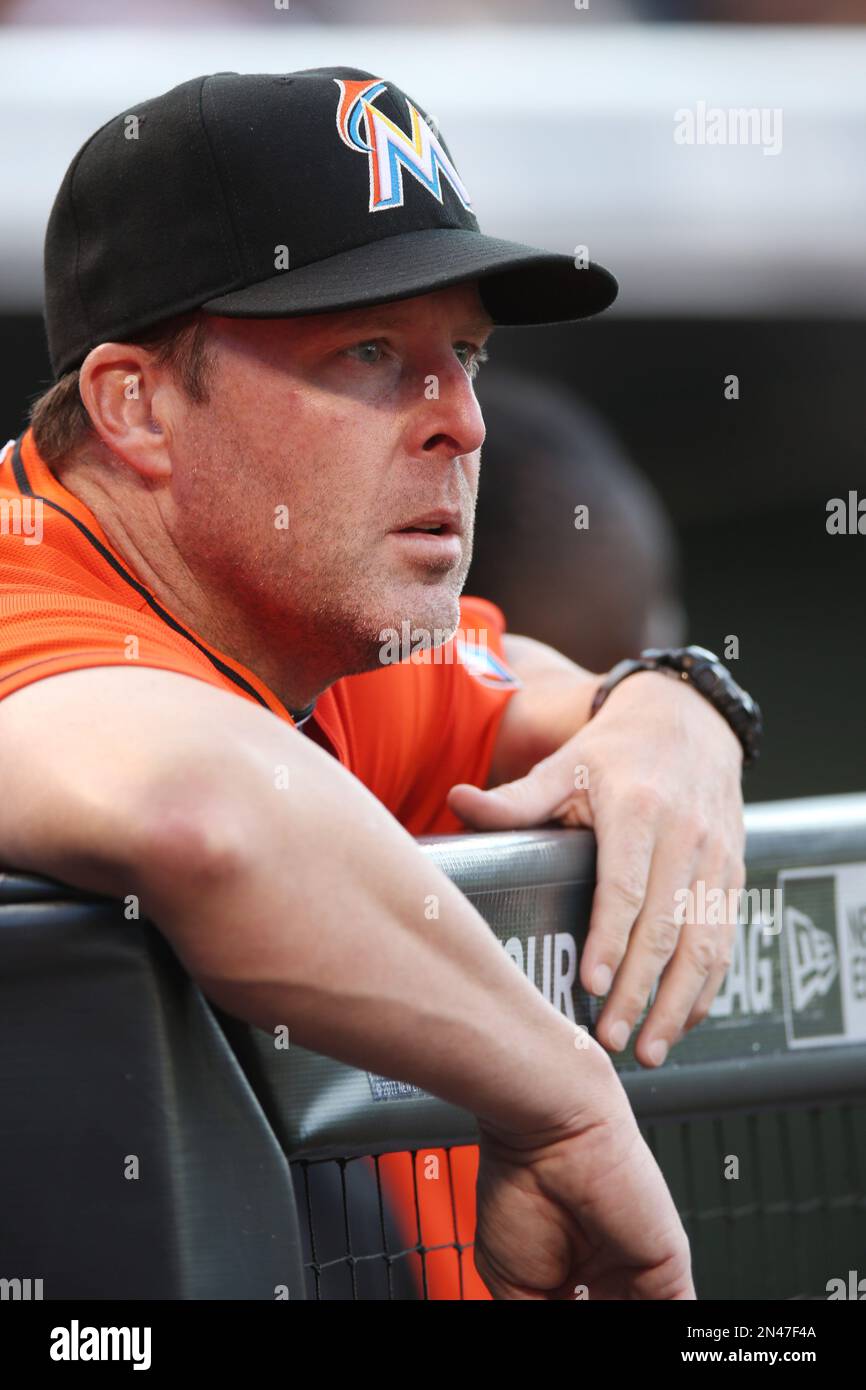 Miami Marlins manager Mike Redmond looks on against the Colorado ...