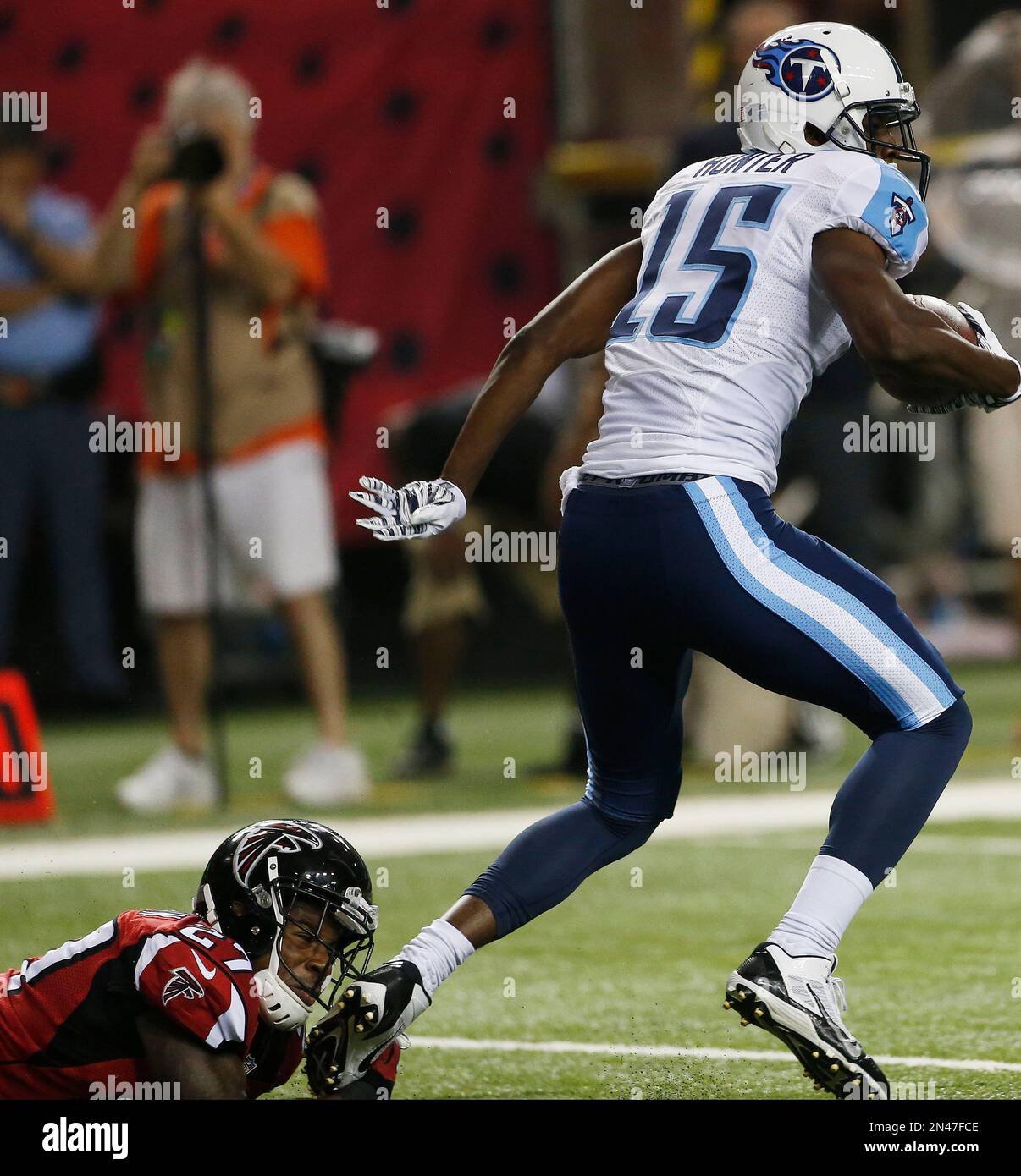 Tennessee Titans wide receiver Justin Hunter (15) moves as Atlanta ...