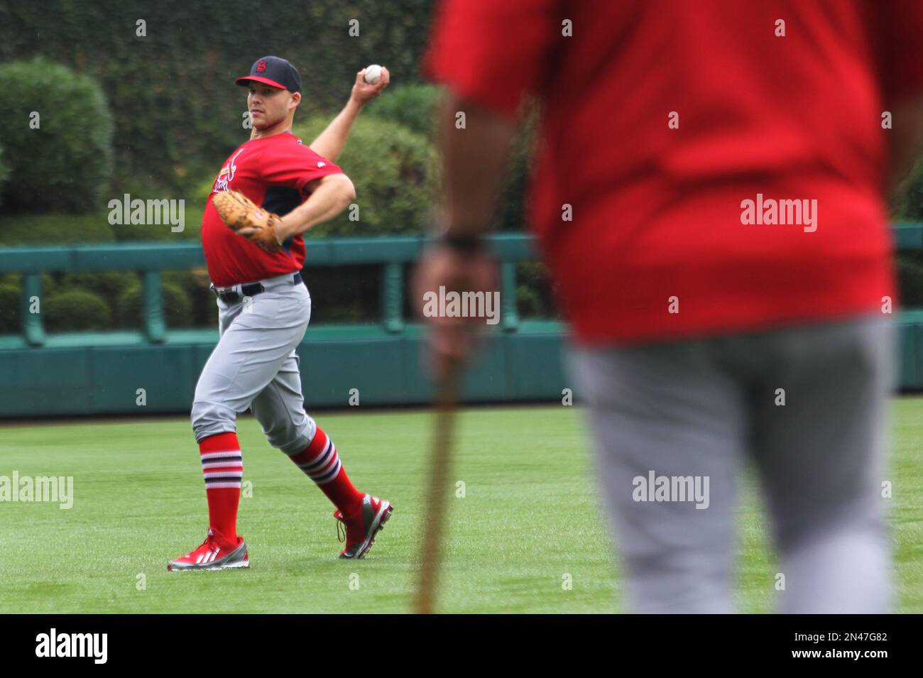St Louis Cardinals pitcher Justin Masterson warms up before the start ...