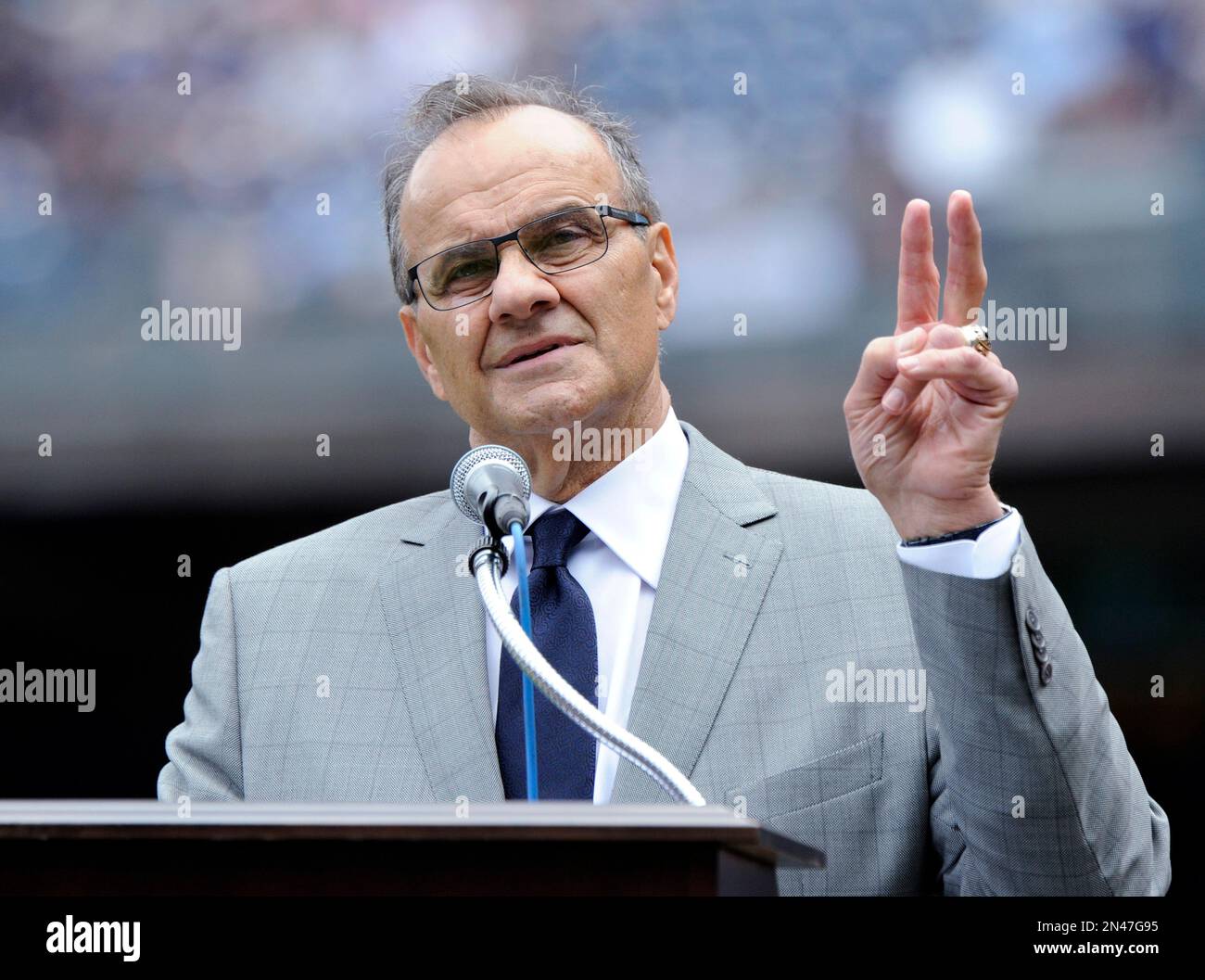 Former New York Yankees manager Joe Torre speaks as the Yankees retired ...