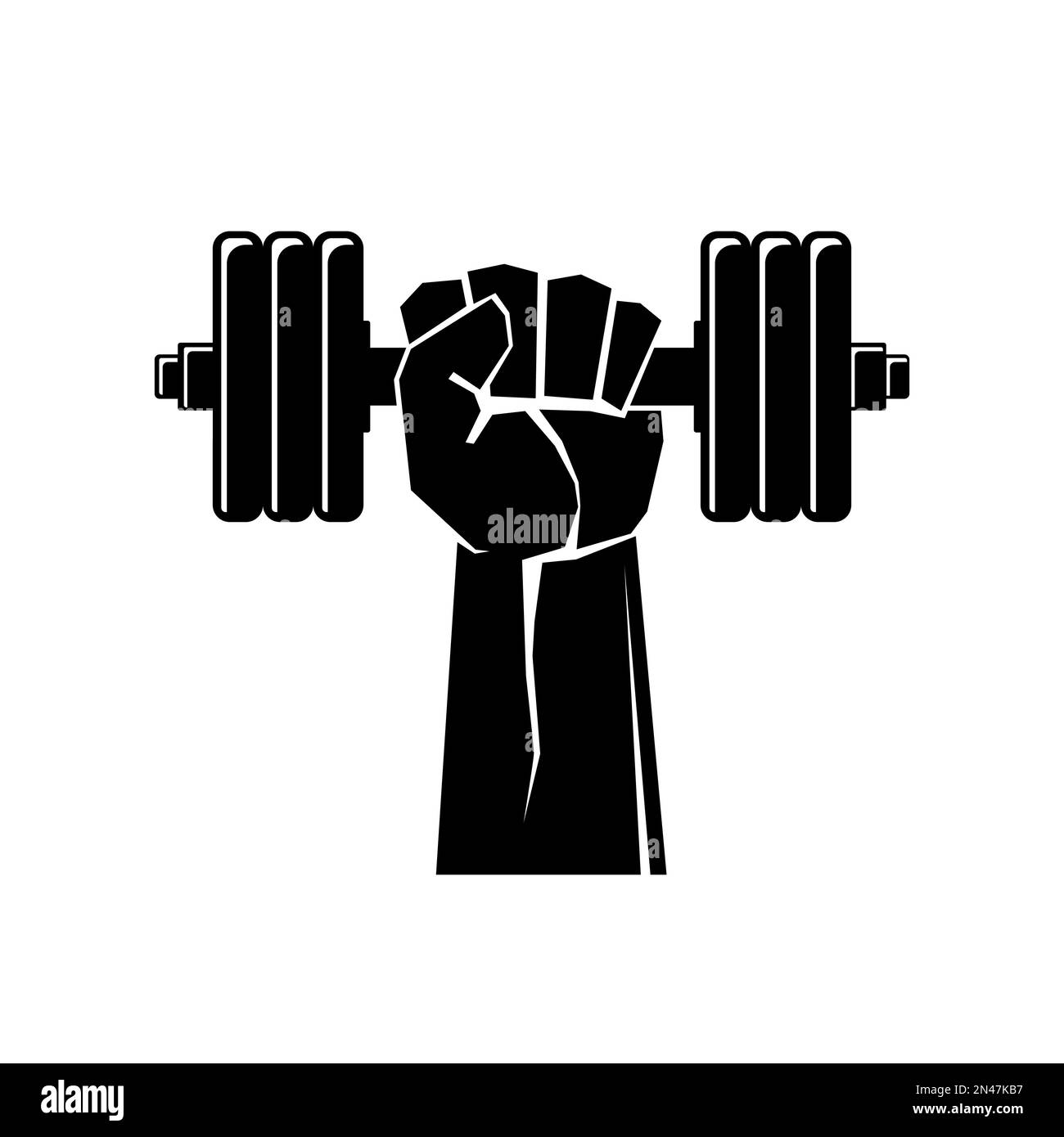 Hand holding dumbbell. Fist with dumbbell. Hand grasping dumbbell. Fitness logo design. Vector ...