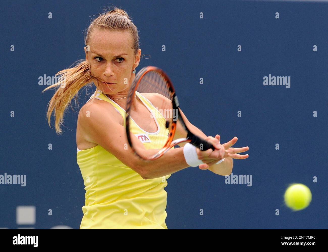 Magdalena Rybarikova, of Slovakia, hits a forehand during her 6-2, 6-4 ...