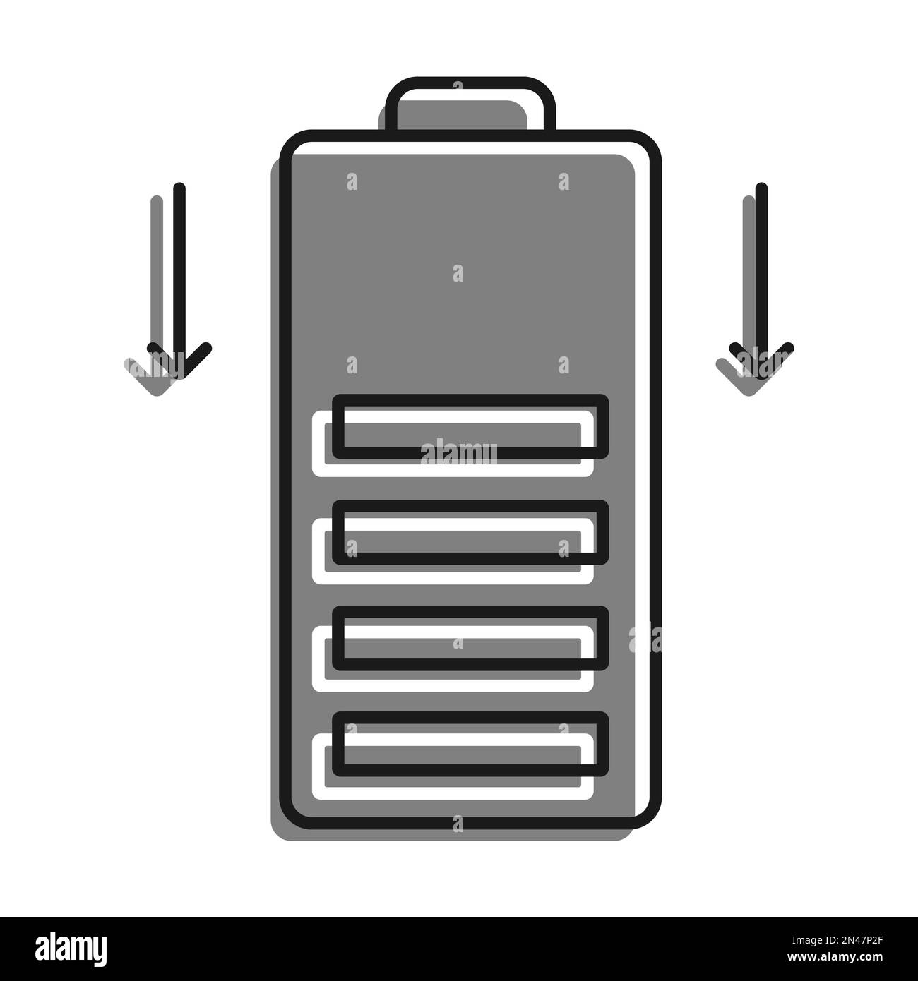 Linear filled with gray color icon. Dropping Battery Power. Energy ...