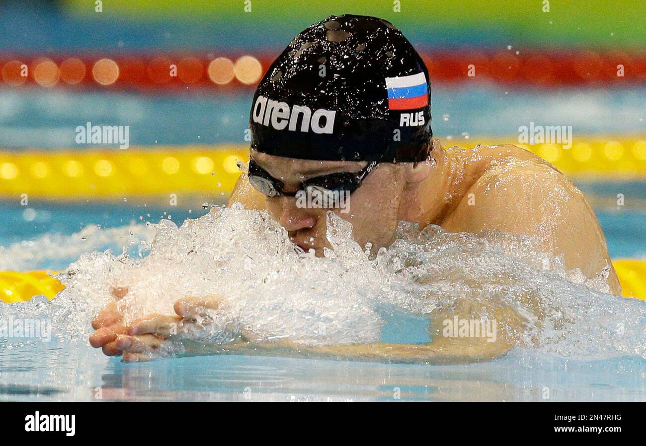 Russia's Andrey Nikolaev competes in a men's 50m breaststroke heat at ...