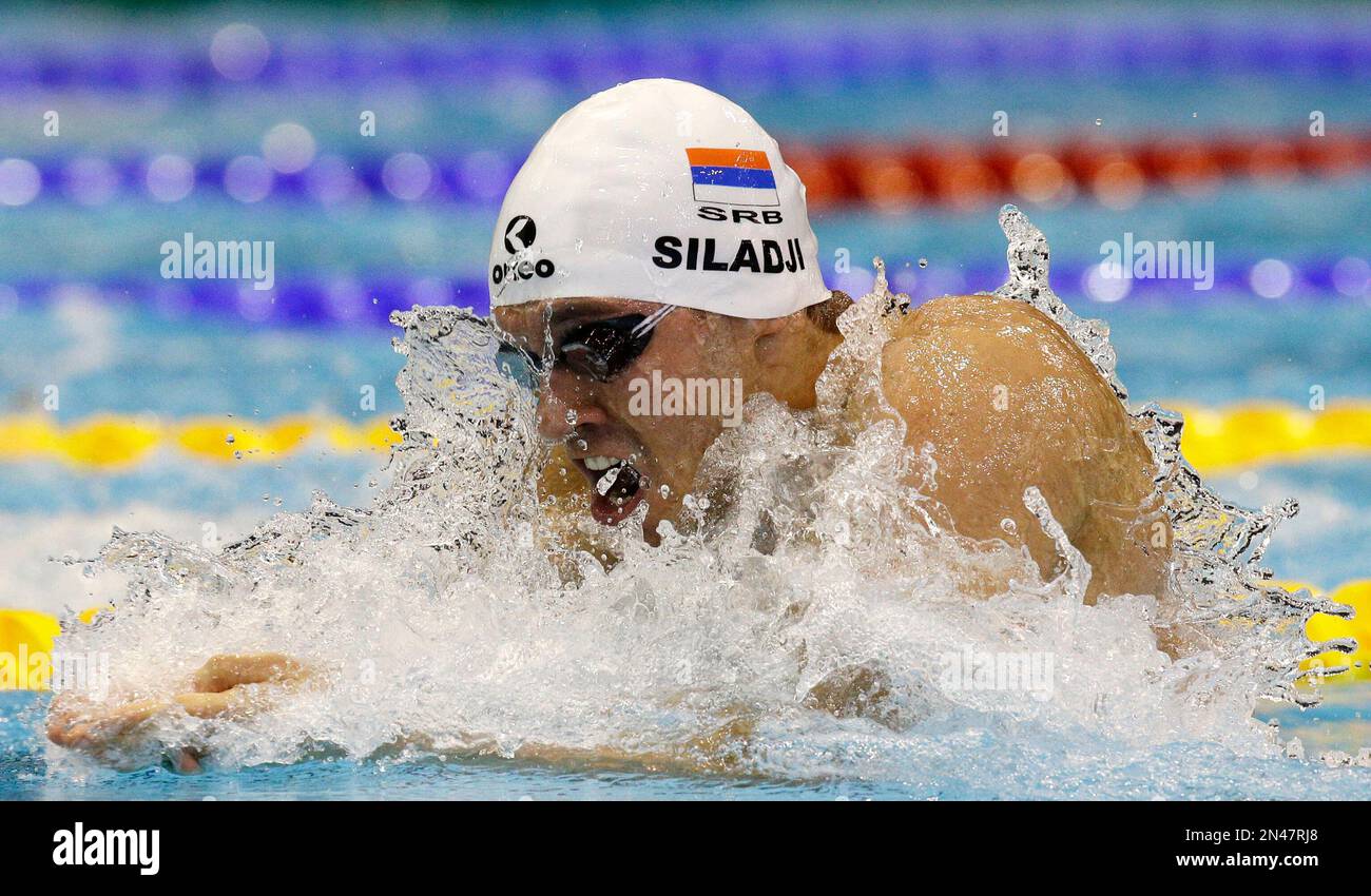 Serbia's Caba Siladji competes in a men's 50m breaststroke heat at the ...