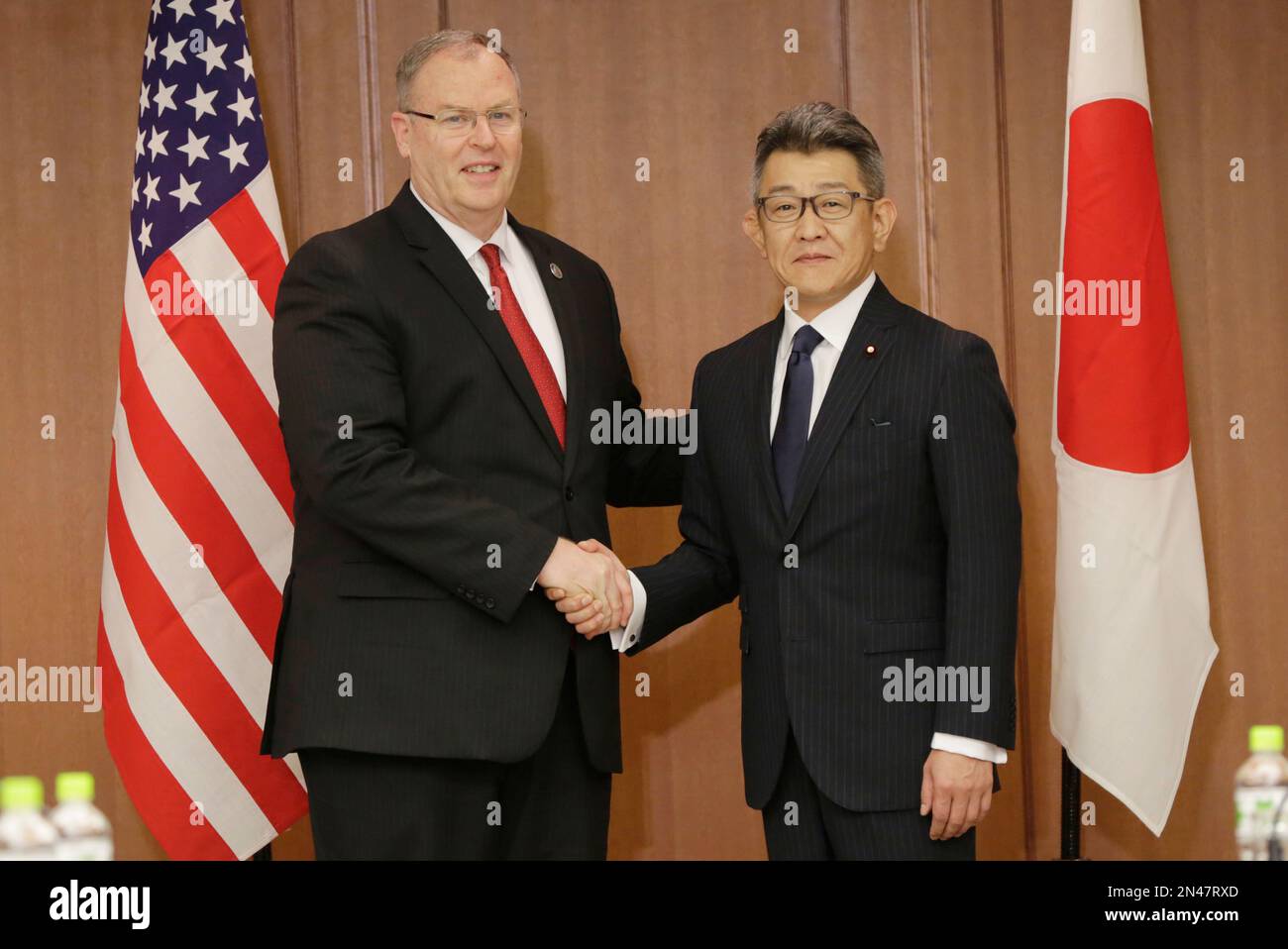 U.S. Deputy Secretary of Defense Robert Work, left, and Japanese counterpart Ryota Takeda, right ...