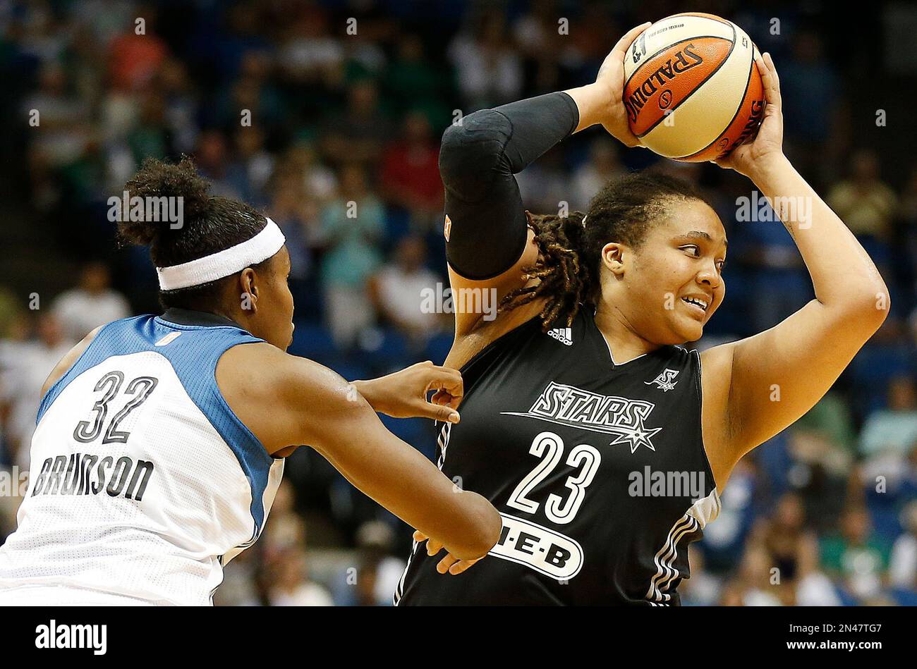 San Antonio Stars forward Danielle Adams (23) looks to pass against ...