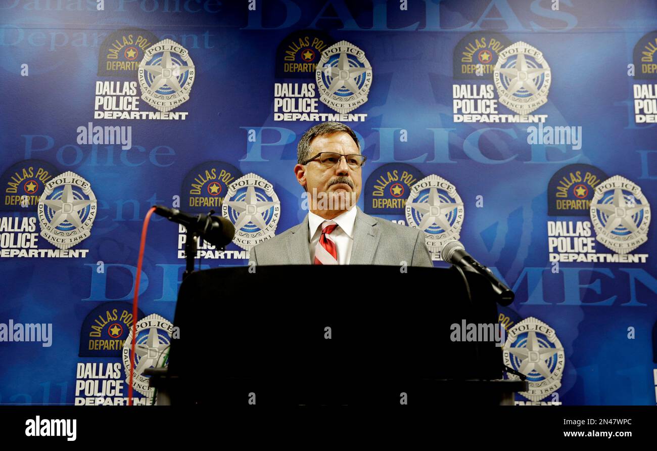 Dallas Police Major Jeff Cotner pauses during a news conference about ...