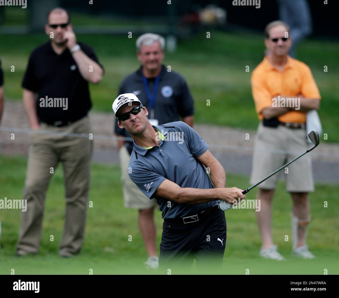Will MacKenzie hits a shot on the 18th hole during the first round of ...