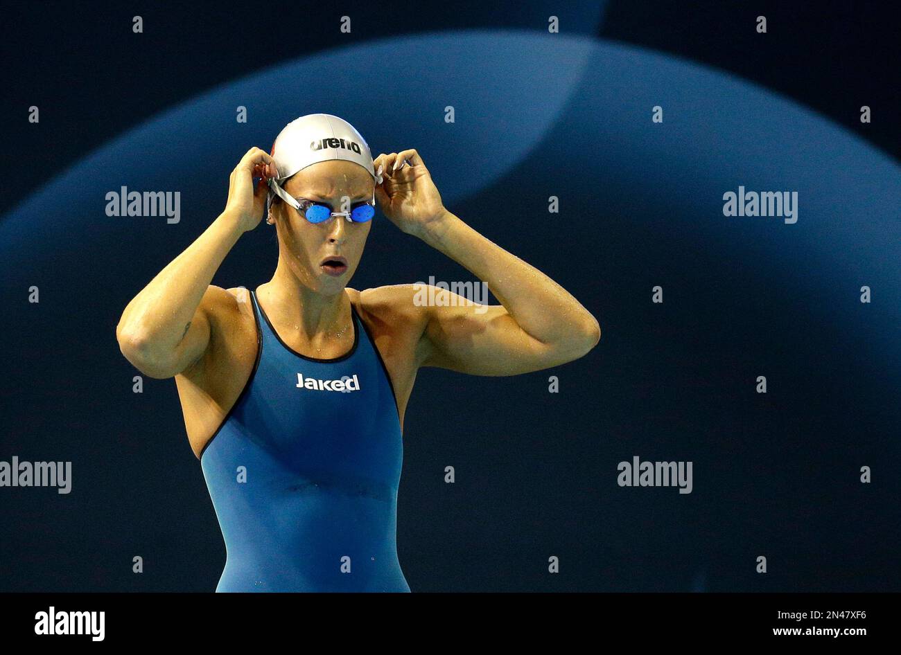 Italy's Federica Pellegrini prepares to swim her leg in the women's ...