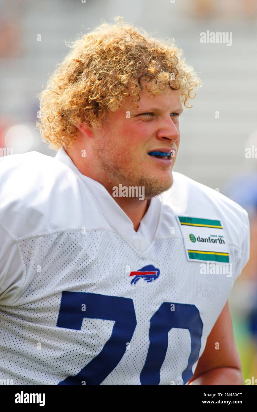 Buffalo Bills center Eric Wood (70) takes part in drills during their ...