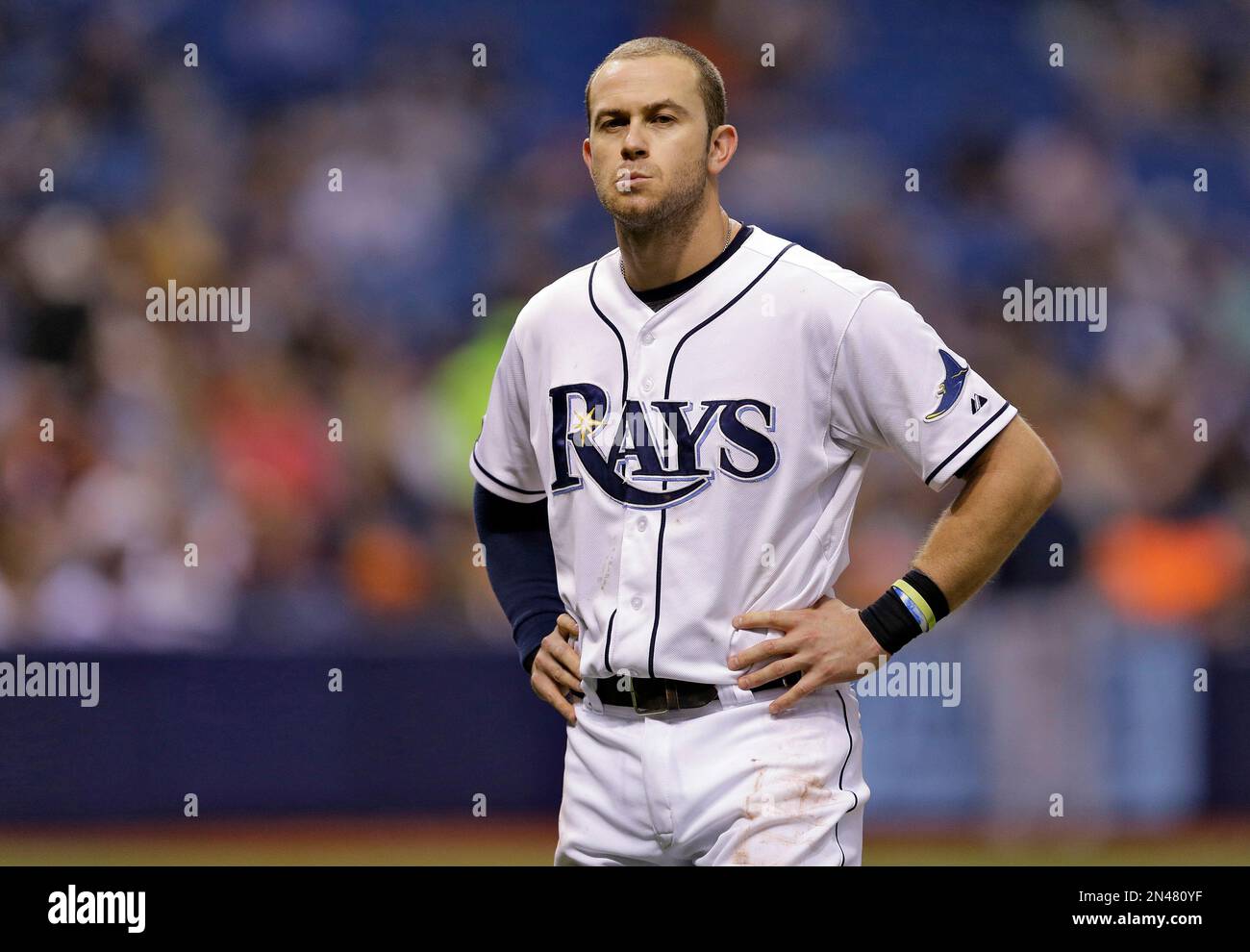 Tampa Bay Rays' Evan Longoria reacts after striking out against Detroit ...
