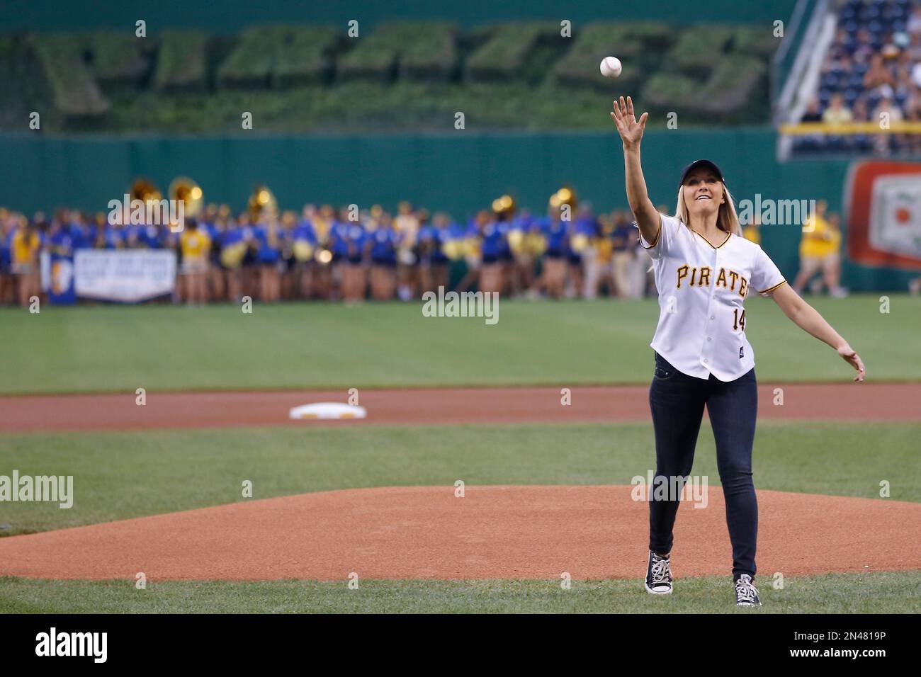 Olympic gold medal gymnast Nastia Liukin throws out a ceremonial first ...