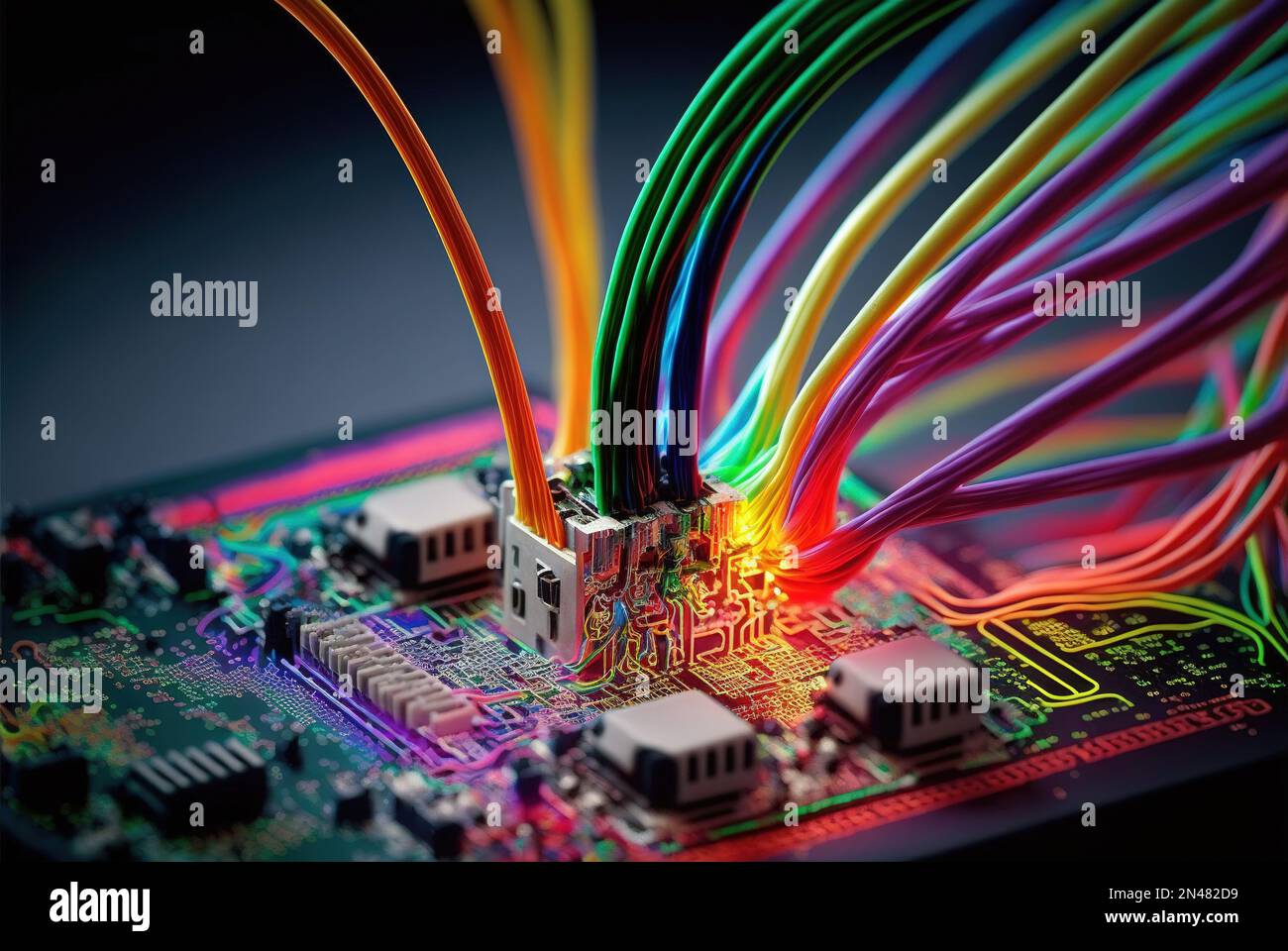 Fiber cables connected to the motherboard, colorful illustration Stock ...