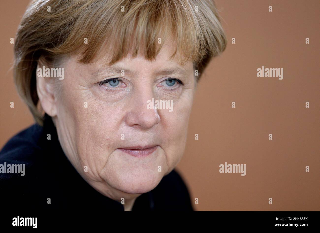 German Chancellor Angela Merkel looks on as she arrives for the weekly ...