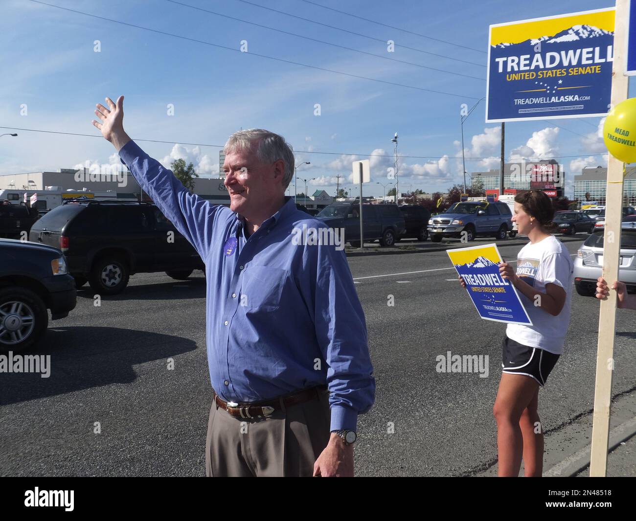 Republican U.S. Senate hopeful Mead Treadwell, surrounded by supporters ...
