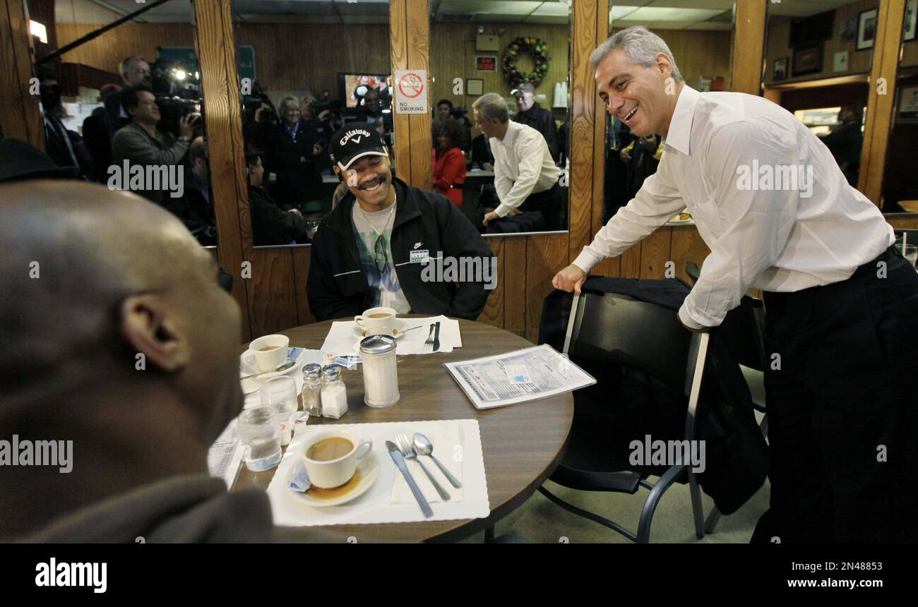 FILE - In this Oct. 4, 2010, file photo Rahm Emanuel takes a seat to ...