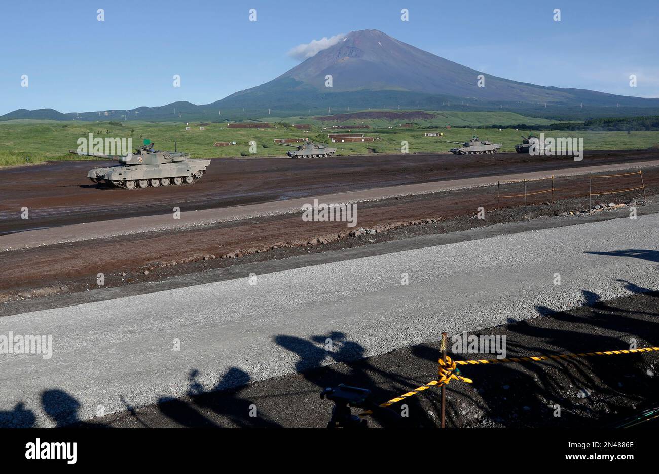 Tanks maneuver in front of Mt. Fuji during the Japan Ground Self ...