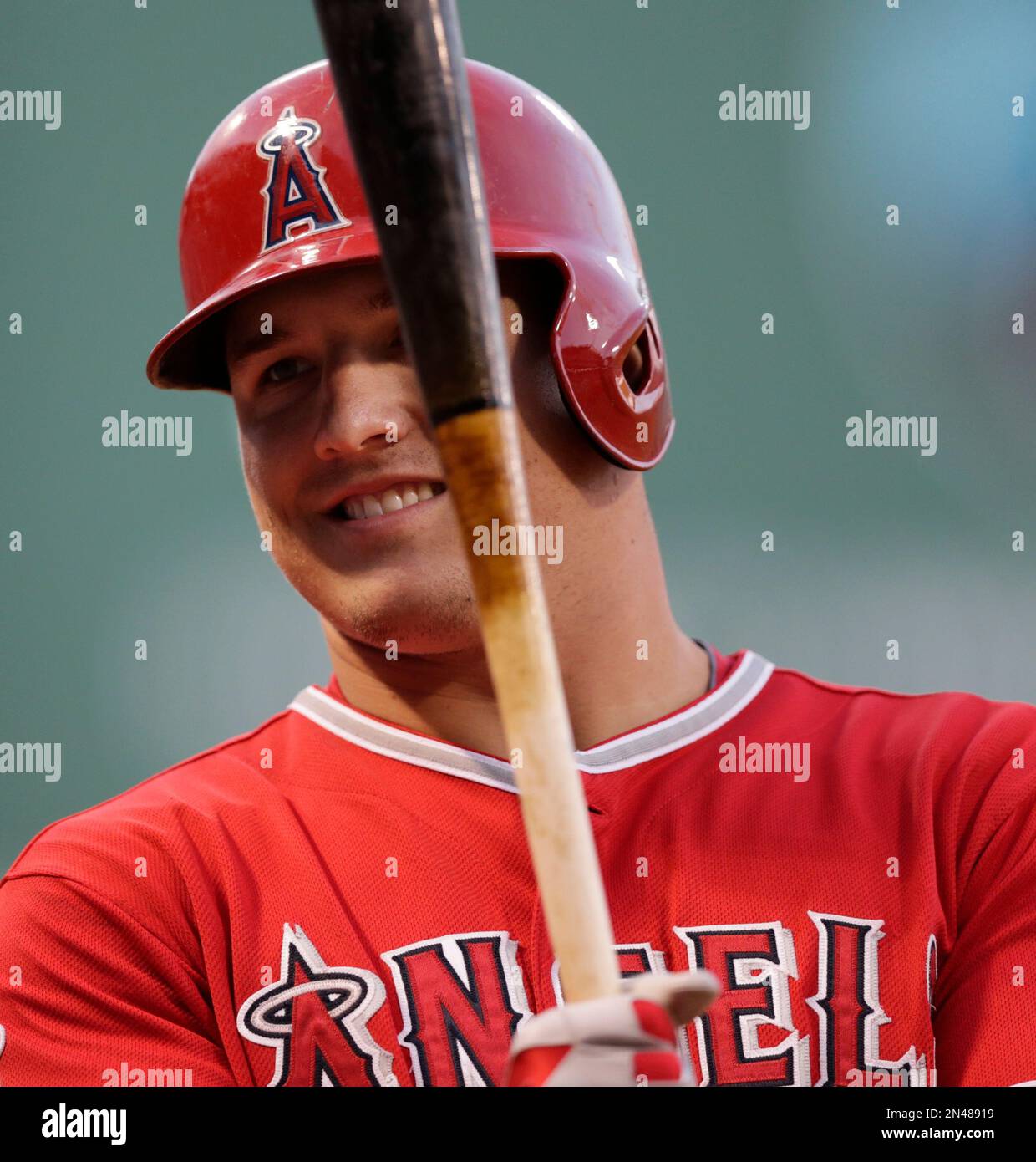 Los Angeles Angels Mike Trout before his at-bat in the first inning of ...