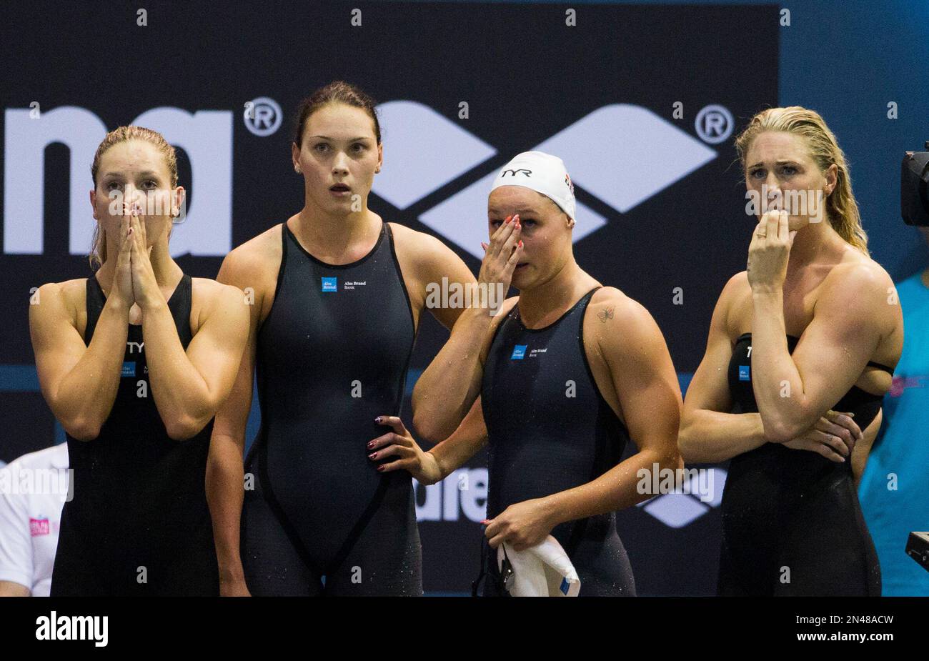 The team of Denmark waits for the official result before being ...