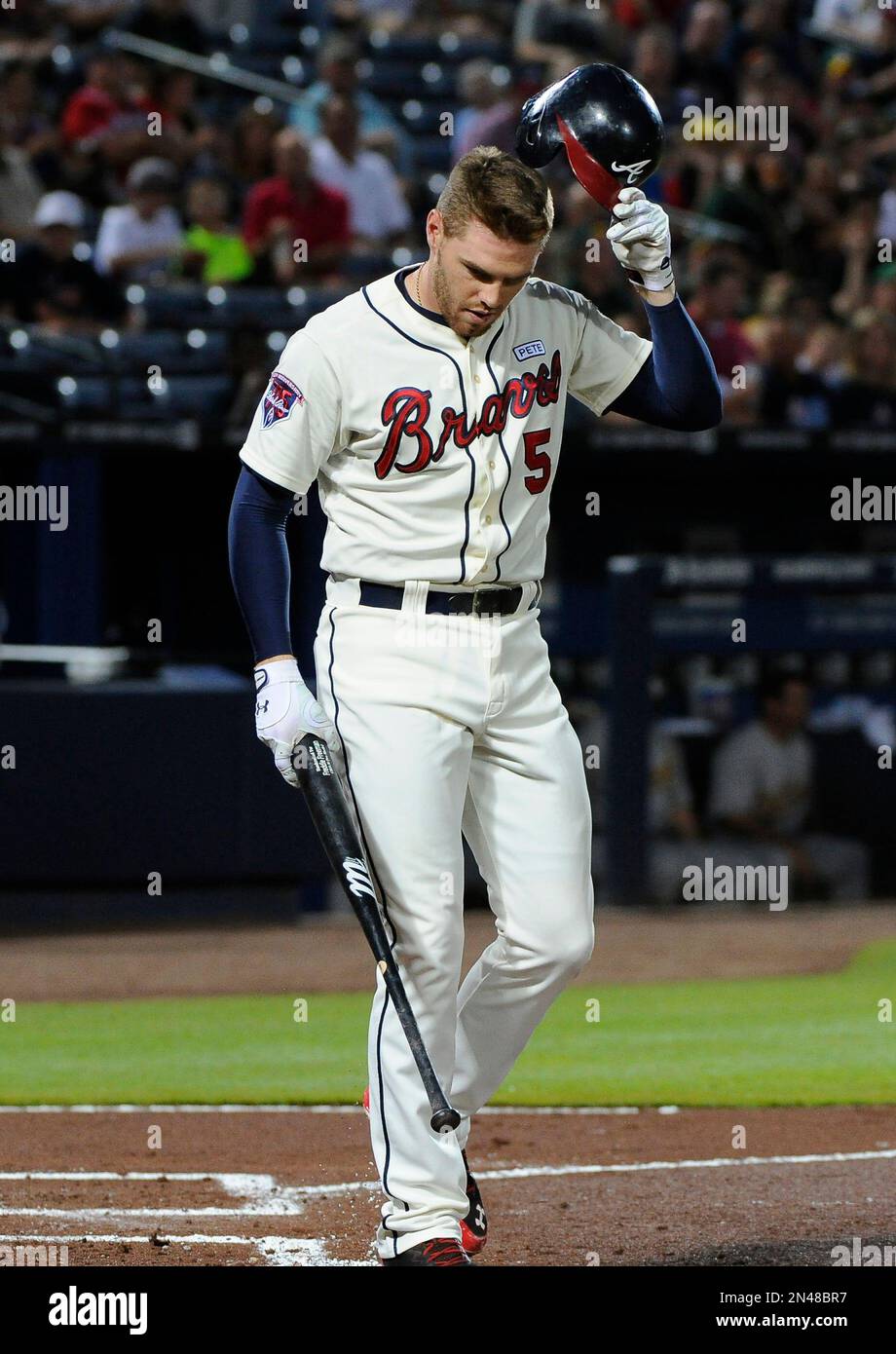 Atlanta Braves first baseman Freddie Freeman strikes out against the ...