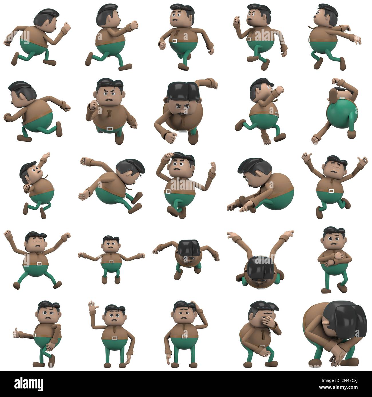The man with mustache wearing a brown long shirt green pants is ...
