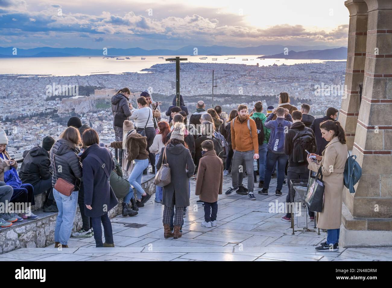 Touristen, Aussichtspunkt, Stadtpanorama, Lykabettus Hügel, Altstadt ...