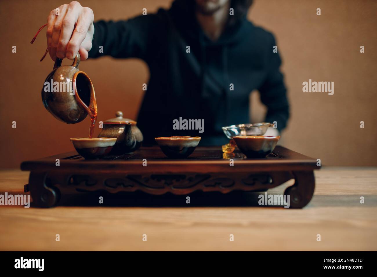 Chinese traditional puerh tea ceremony. Shepherd, chahay and gaiwan ...