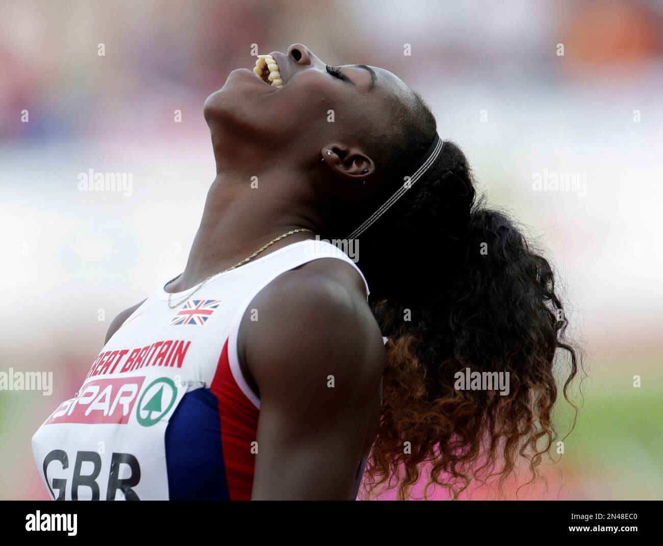 Britain's Desiree Henry reacts after winning the 4x100m relay final ...